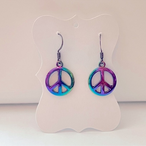 Hand Crafted | Jewelry | Holographic Peace Sign Earrings | Poshmark